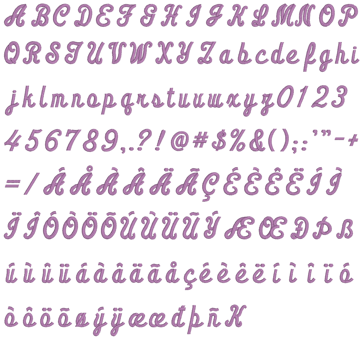 Curtis Script All Glyphs – Embrilliance Embroidery Software