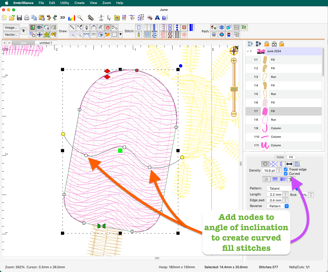 curved fill – Embrilliance Embroidery Software