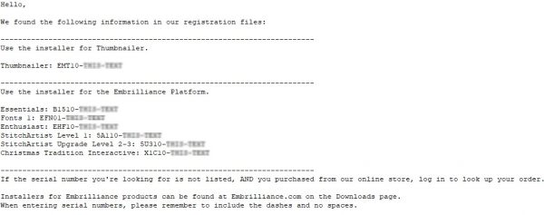 Platform Serial Numbers – Embrilliance Embroidery Software